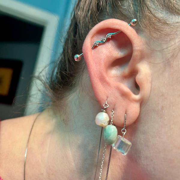 14K Solid Gold Industrial Barbell Balls Piercing 14G, 14K Gold Piercing ...