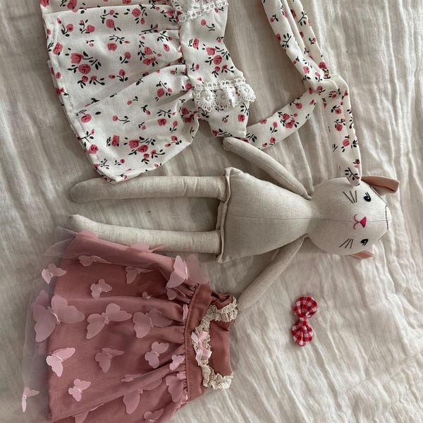 Linen Cat Doll With Pink Dress - 15,8 Inches 40cm / Soft Doll Nature ...