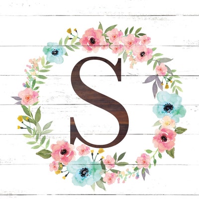 Floral Initial Print, Boho Nursery Decor Girl, Rustic Farmhouse Wreath ...