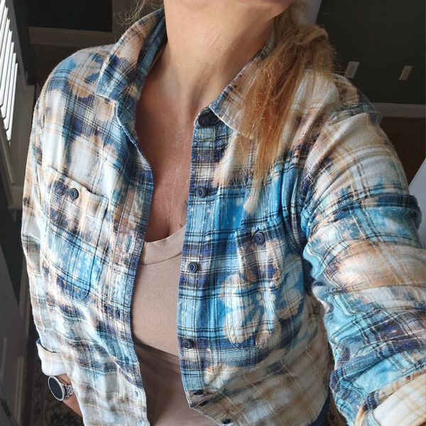 Bleached Heart Flannel Shirt for Valentine's Day | Upcycled Flannel ...