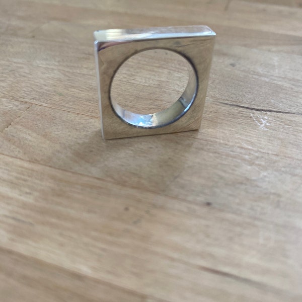 Square Silver Ring, Square Band, Geometric Ring, Unisex Ring, Stylish Ring, Simple Ring ...