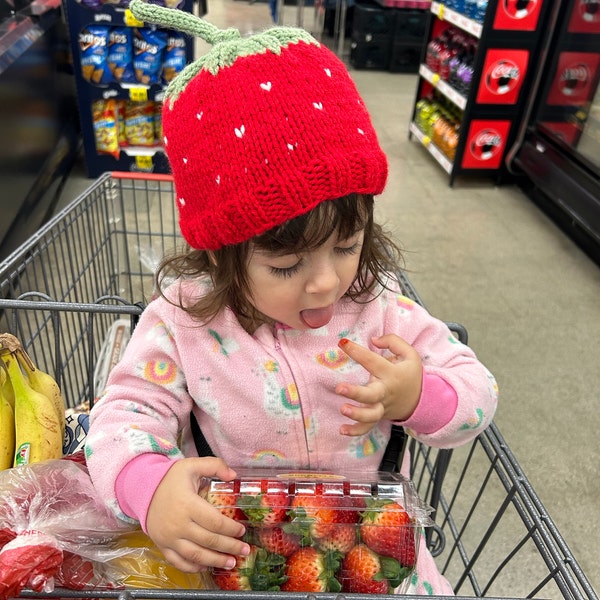 Knit Strawberry Fruit Hat; Adult, Toddler, Baby Caps; Mommy and Me ...