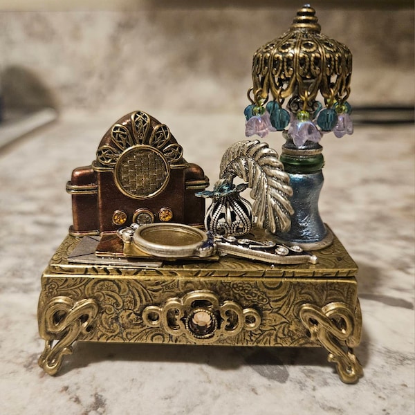 Vintage Desk Trinket Box: Miniature Jeweled Keepsake Box - Etsy