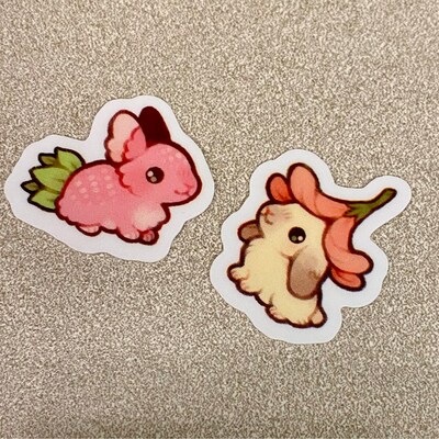 Mini Strawberry Bunny and Flower Bunny Sticker Set of 2 / Cute Rabbit ...