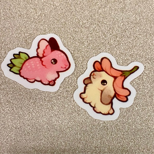 Mini Strawberry Bunny and Flower Bunny Sticker Set of 2 / Cute Rabbit ...