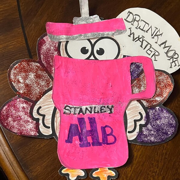 Pink Stanley Cup Turkey Disguise Printable Craft Kit, Coloring Turkey ...