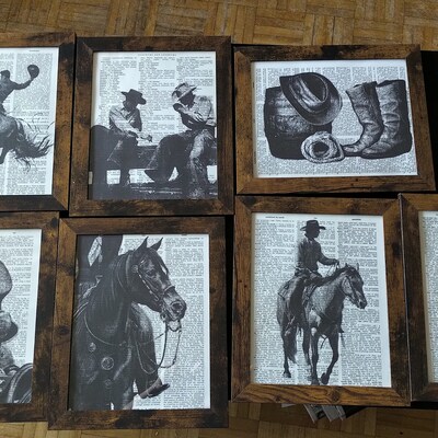 Set of 7 Cowboy Decor Dictionary Prints, Cowboy Poster, Black and White ...