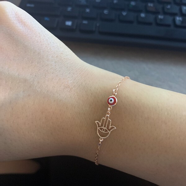 Hamsa and Evil Eye Bracelet - New Evil Eye Colors - Hand of Fatima Bracelet - Filigree Hamsa ...