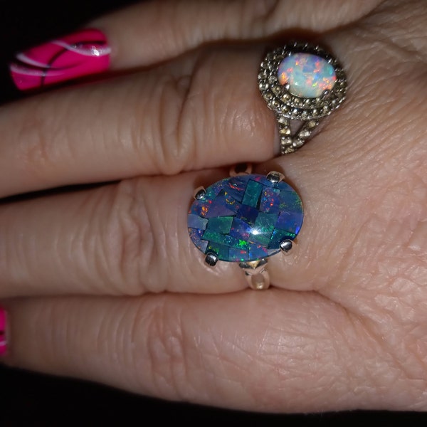 GENUINE Australian Opal Ring,mosaic Opal Ring,sterling Silver,opal Jewelry,birthstone,gift for ...