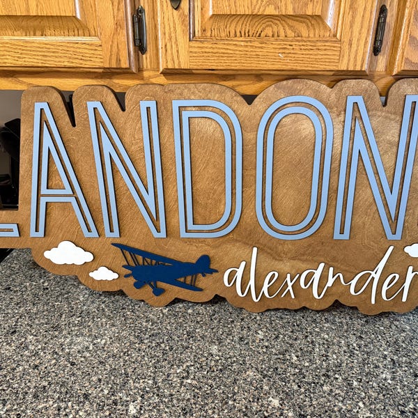 Airplane Name Sign, Large Wood Name Sign, Nursery Name Sign, Airplane ...