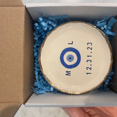 Personalized Couple Evil Eye Ring Dish, Custom Ring Dish Initial ...