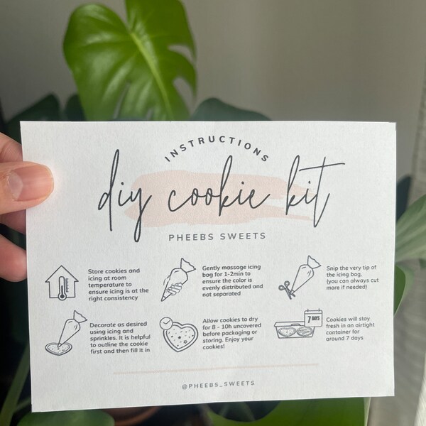 DIY Cookie Kit Instructions Cards, Editable Cookies Decorating Care ...