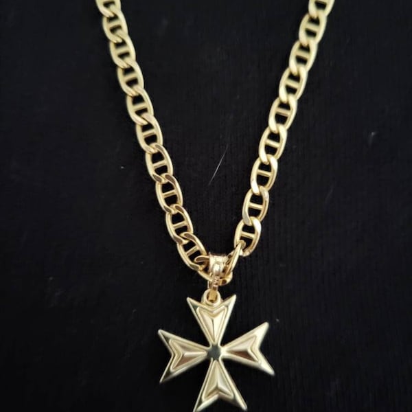 Silver 925 Chain 45cm and Malta Maltese Cross Semi Embossed Pendant ...