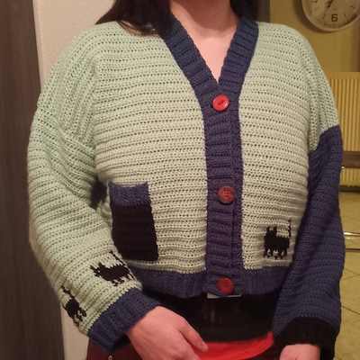 Crochet Pattern Calico Cats Cardigan, Fun Cat Pattern Sweater, Beginner ...