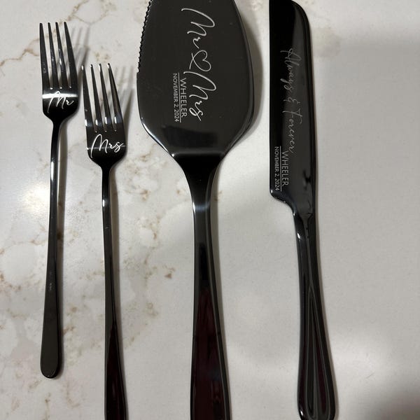 Wedding Cake Cutting Set With Forks Engraved Cake Server Personalized ...