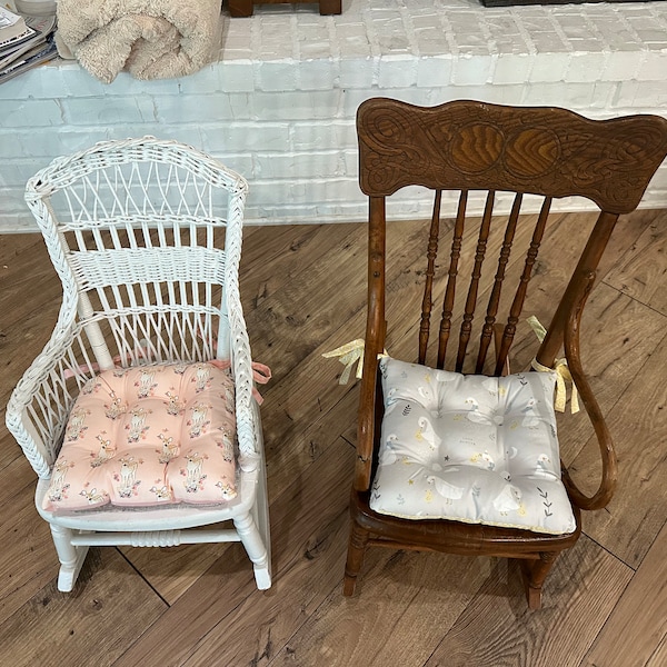 Floral Tufted Chair Cushion: Pastel Watercolor Nursery Rocking Chair ...