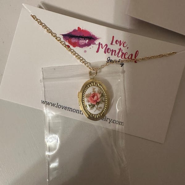 Oval Cameo Locket With Pink Rose, Antique Locket, Locket, Designer ...