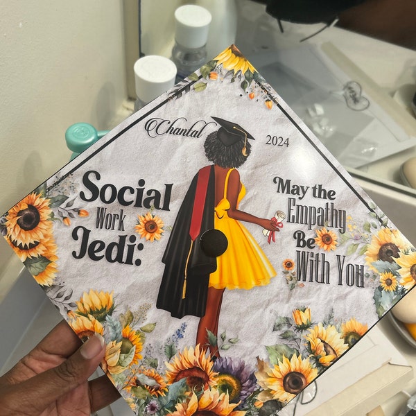 Custom Graduation Cap Topper Black Girl, Personalized God Message Grad ...
