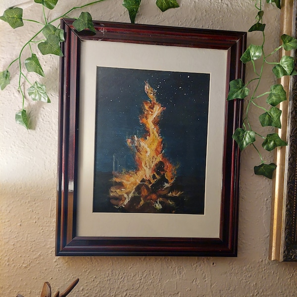 Campfire Print, Acrylic Art, Poster, Painting, Original Artwork, Hiking ...