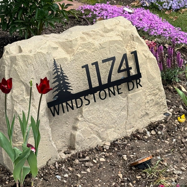 Custom Metal Home House Address Sign With Tree for Rock or Wall - Etsy