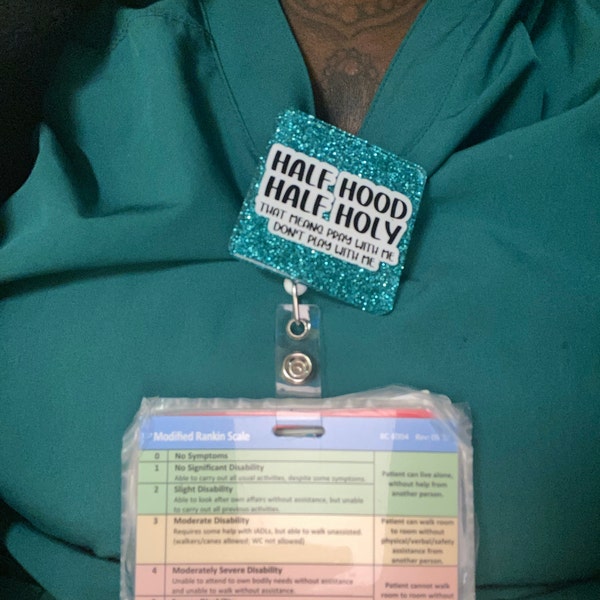 Half Hood, Half Holy Funny Badge Reel, RN ID Holder, Retractable ...