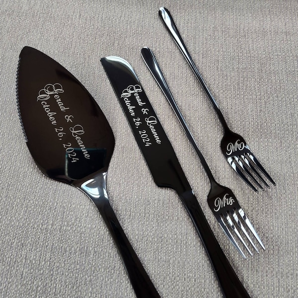 Personalized Cake Knife and Server Set With 2 Dessert Forks Engraved ...
