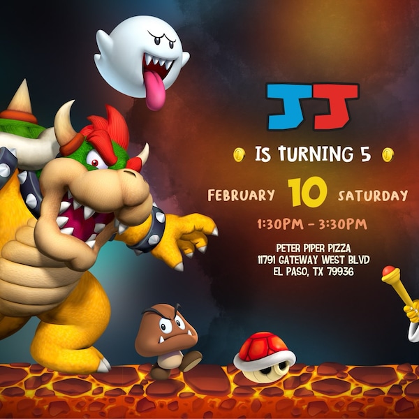Bowser Digital Invitation / Mario Party Invite / Bowser Birthday Card ...