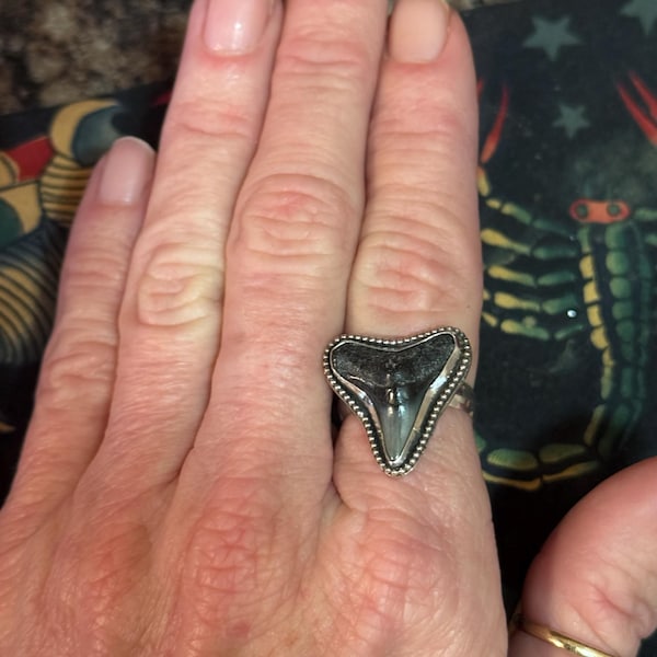 Silver Shark Tooth Ring. Sterling Silver Megalodon Ring. One of a Kind ...