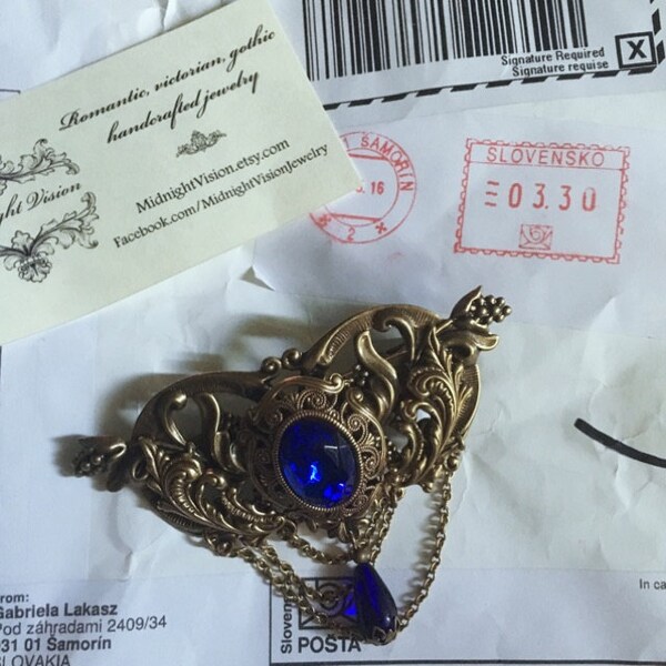 Royal Blue Jewel Clip Medieval Hair Clip Gothic Sapphire Jewel Barrette ...