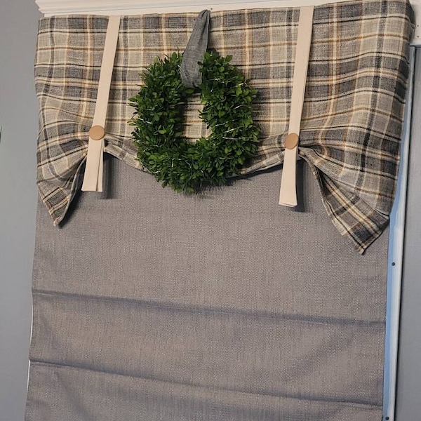 Rustic Dark Gray Plaid Tie up Valance: Farmhouse Kitchen Decor, Check ...