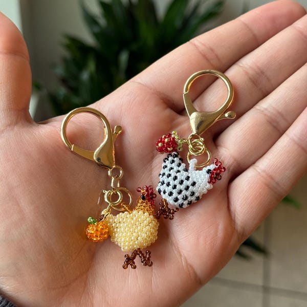 Hand Beaded Chicken Keychain: Japanese Seed Beads & Lobster Clasp - Etsy