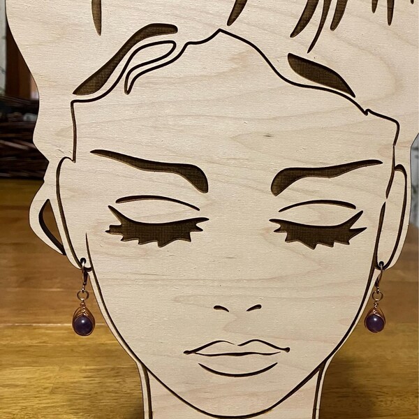 Wavy Hair Face Model for Earrings - Life Size Wood Earring Display ...