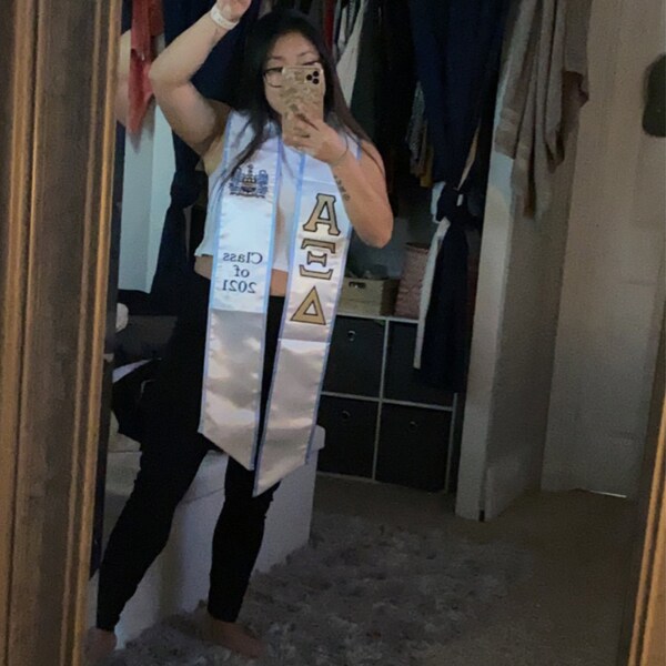 Alpha Xi Delta Graduation Stole Embroidered Satin Sash Crest, Greek ...