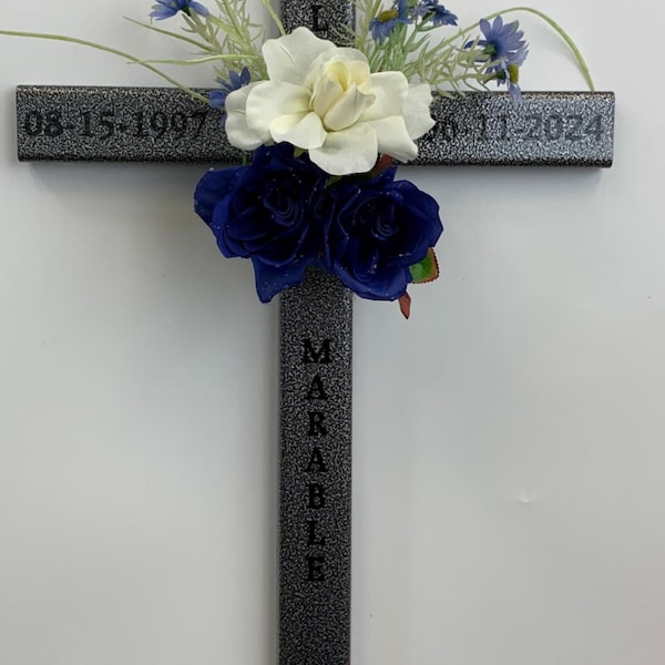 STEEL Infant Cross With Bear Figures// Infant Grave Marker// Baby Cross ...