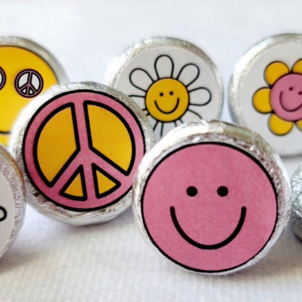 180 - 70s Party Stickers for Candy Two Groovy Birthday Party Stickers ...