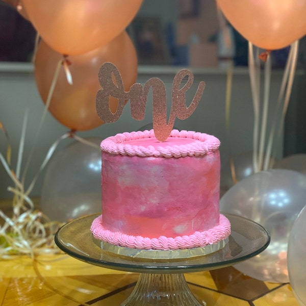 Rose Gold One Cake Topper, Rose Gold First Birthday Decorations, Rose ...