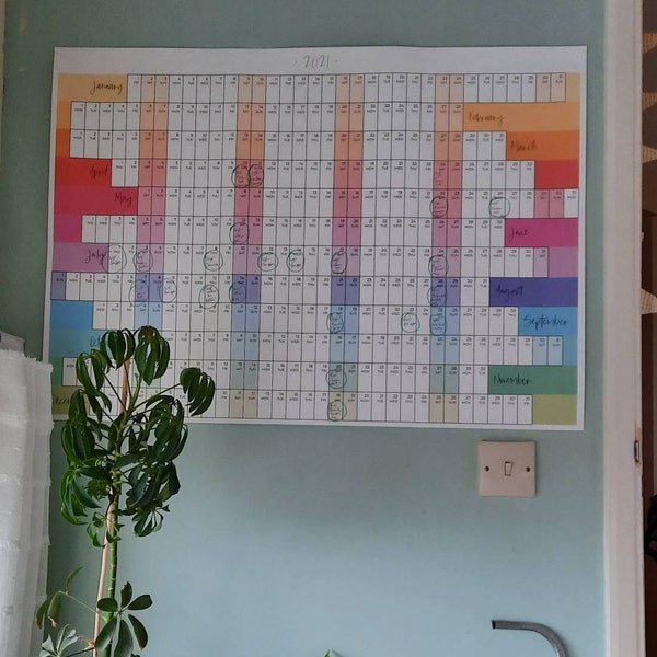 2025 Wall Planner, Printable Calendar, Rainbow, Family Calendar ...