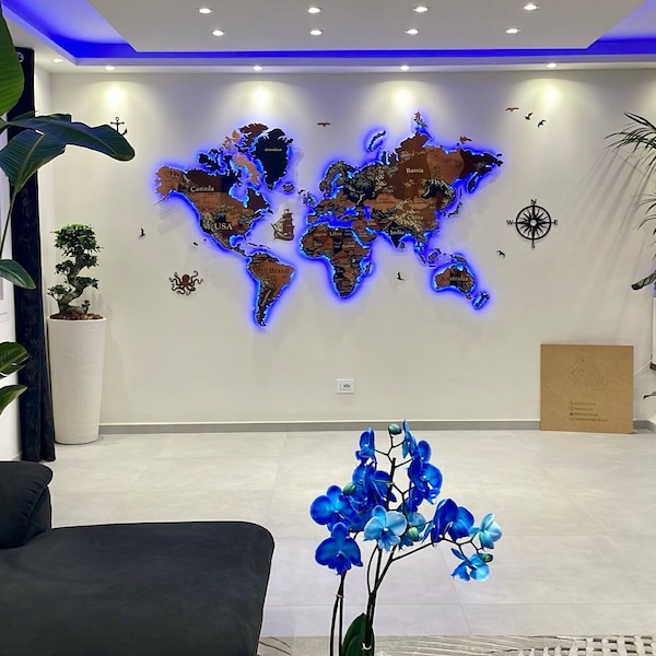 RGB LED 3D Wooden World Map, 3D LED Wooden Map of the World, Boss ...