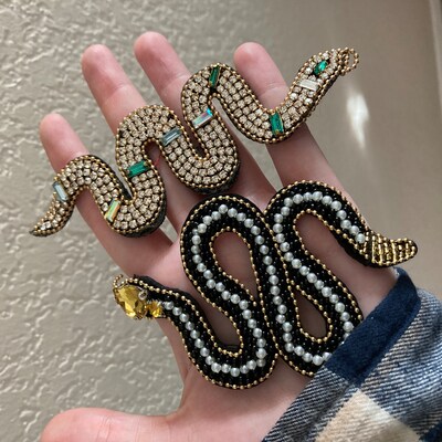 Snake Patches Beaded Flower Snake Badges Applique Motif Sew on Patches for Shoes Clothes Bags ...