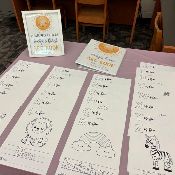 52 PAGES ABC Baby Shower Coloring Book, Baby's First ABC Book, Sun ...