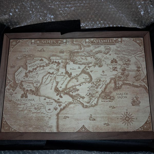 From Blood and Ash Map, Wood Engraved Map of Solis and Atlantia - Etsy