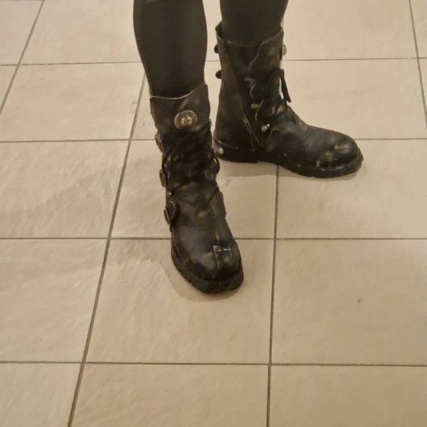 EU 40 / UK 7 Vintage Destroy Boots - Knee High Beige Cream Leather and ...