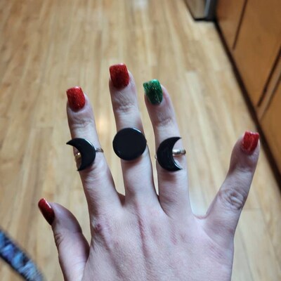 Moon Ring Set / Triple Goddess Rings / Black Moon / Crescent / Full ...