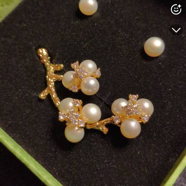 Golden Baroque Pearl Pin,light Purple Freshwater Pearl,leaf Branch ...