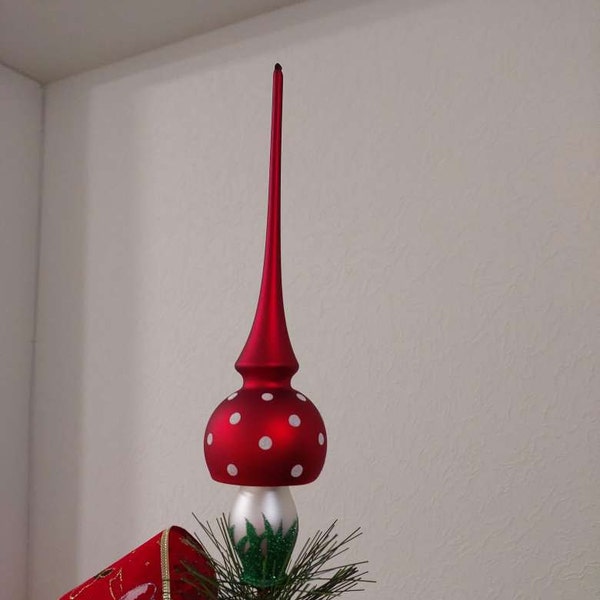 1 Czech Blown Glass Mushroom Tree Topper Christmas Ornament Decoration ...