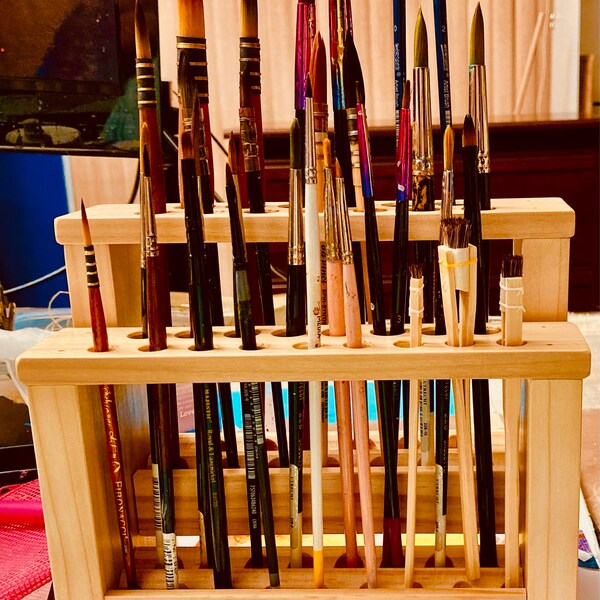 Wooden Paint Brush Holder Paintbrush Stand Made in USA Wood Brush Caddy ...