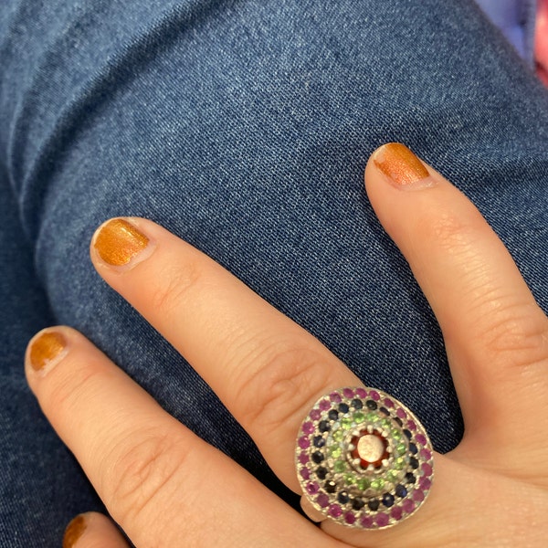 Vintage Retired Pandora Brand Amethyst Flower Beaded Shank Statement ...