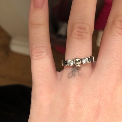 Skull Wedding Ring HELICE Black Diamond Sterling Engagement Ring, Goth ...