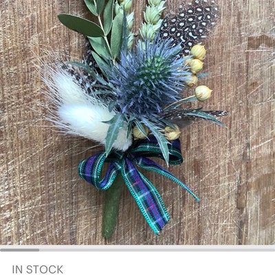 Scottish Themed Boutonnière, Thistle and Red Tartan Buttonhole ...