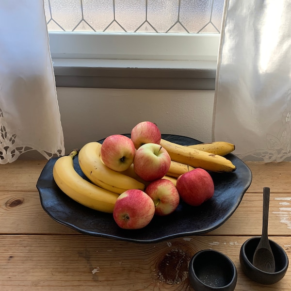 Large Handmade Black Stoneware Platter, Dining Centerpiece Tray - Etsy